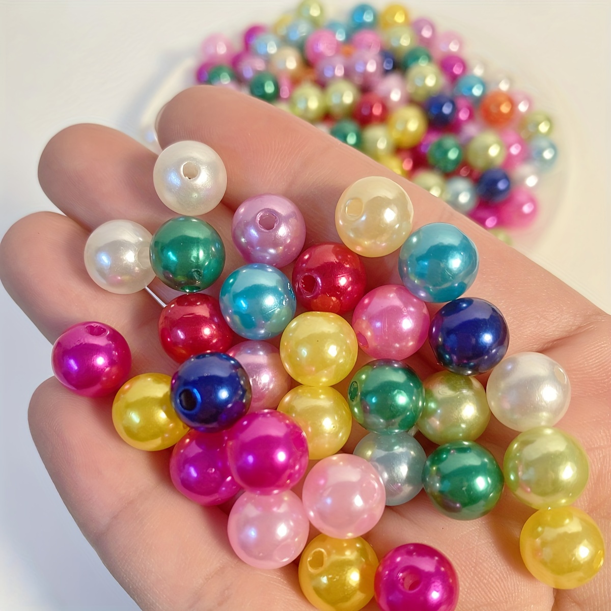 Abs Faux Pearl Cream Colorful Abs Straight Hole Round Beads - Temu ...
