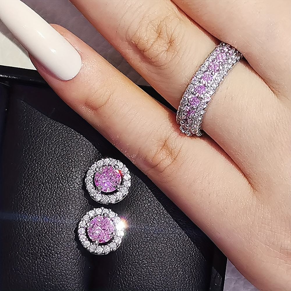 pink zirkonia smykkesæt ørestikker og ring kombination - Temu Denmark