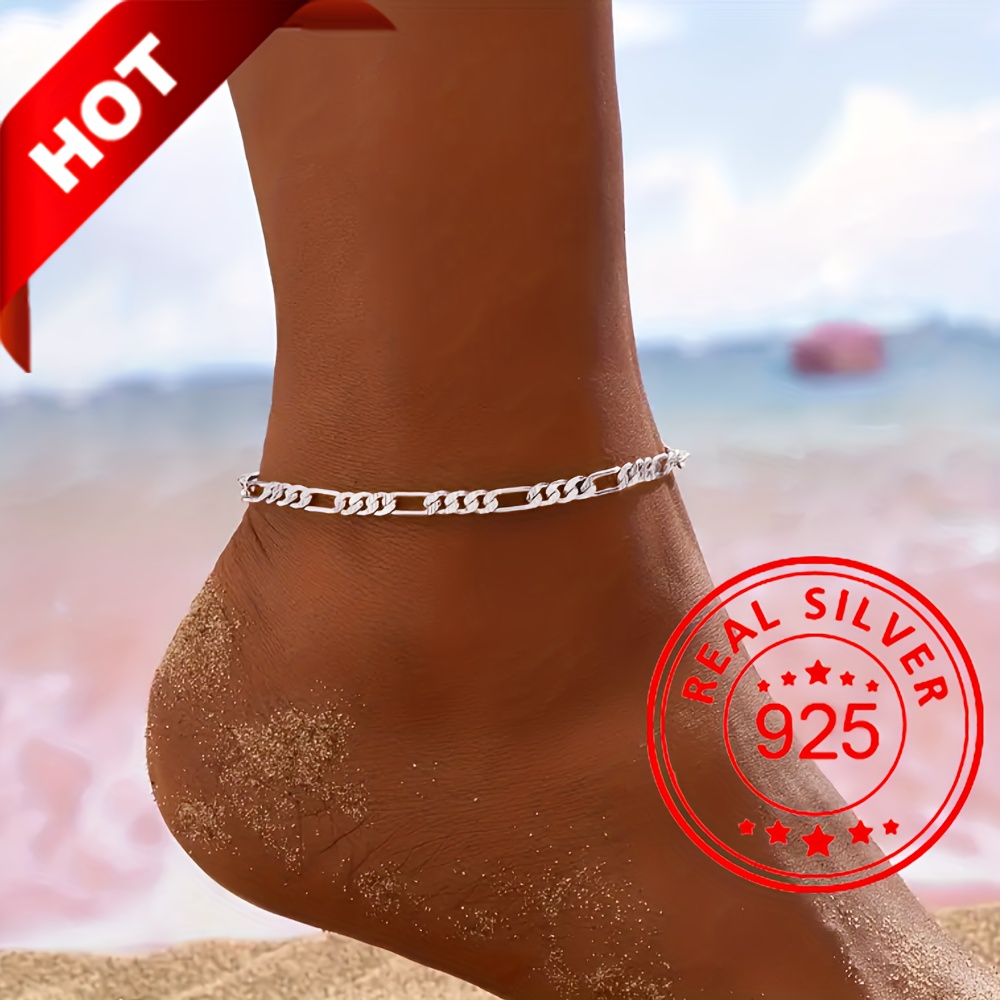 925 Sterling Silver Link Chain Anklet Elegant Ankle Bracelet Jewelry ...
