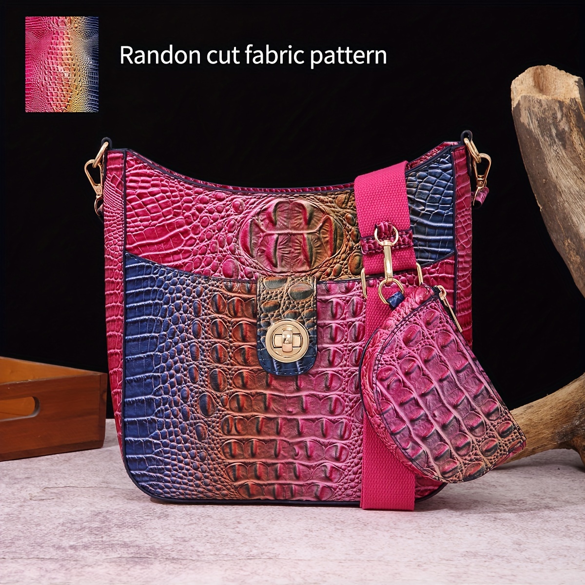 Gradient Color Crossbody Bag Crocodile Pattern Mini Purse - Temu United ...