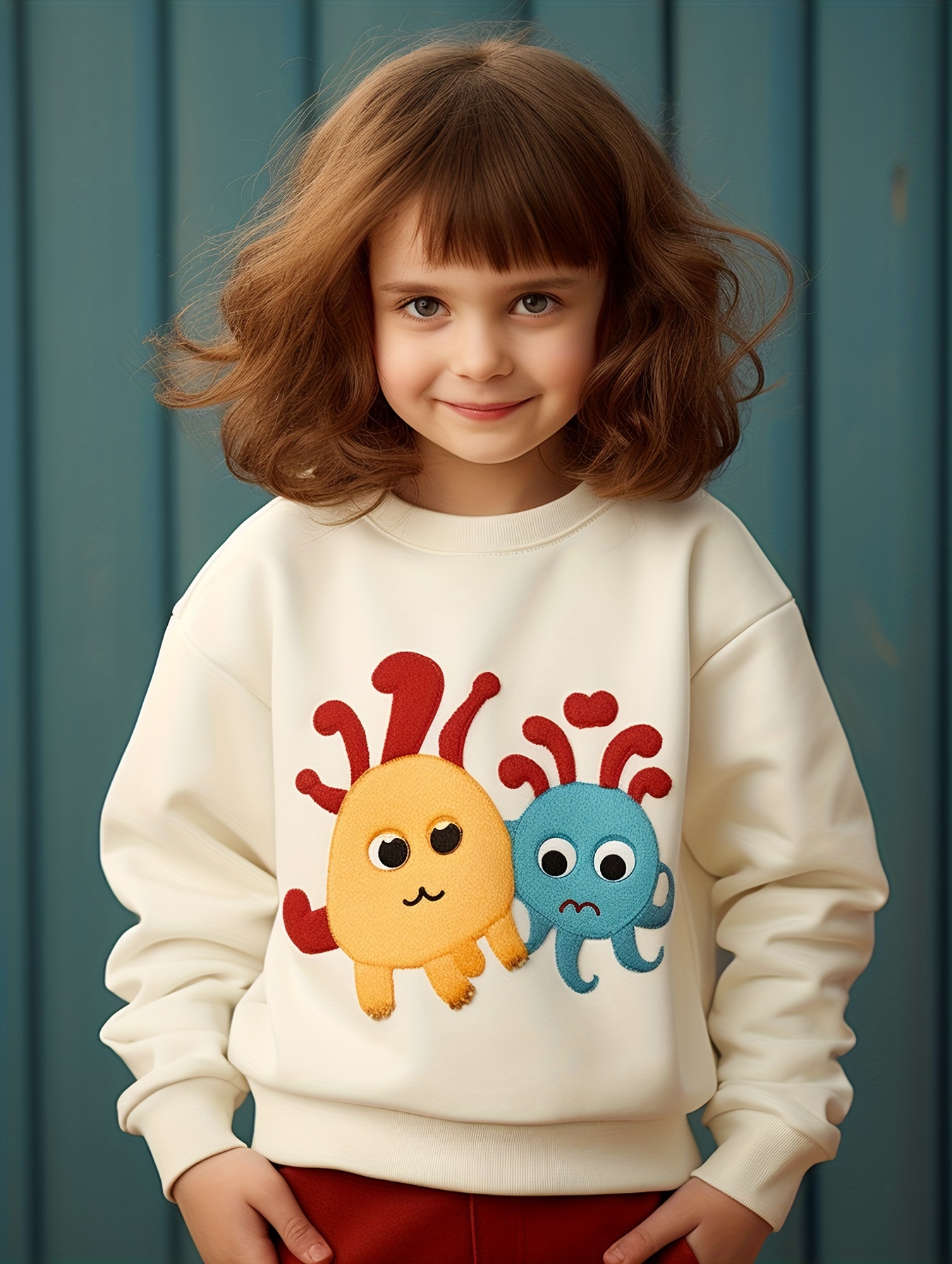 Original Design Cartoon Children's Beige Pullover With Cartoon Animal ...