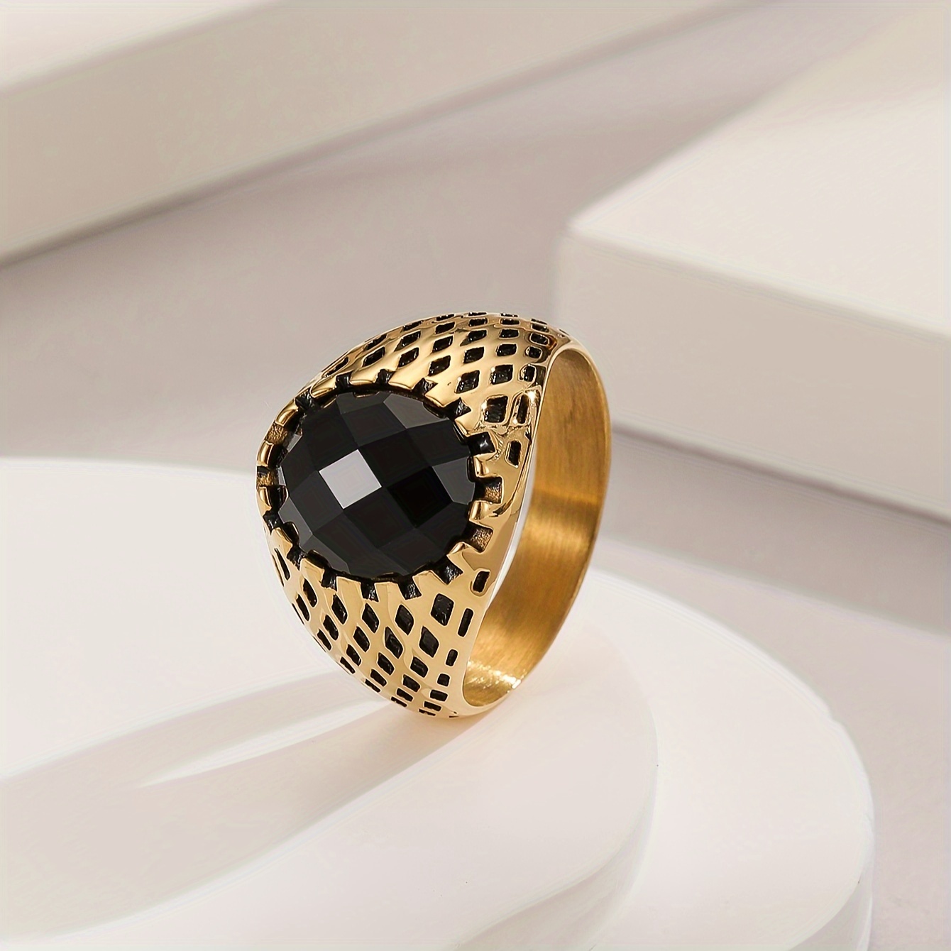 Men's Stainless Steel Hip hop Retro Rings Inlaid Synthetic - Temu ...