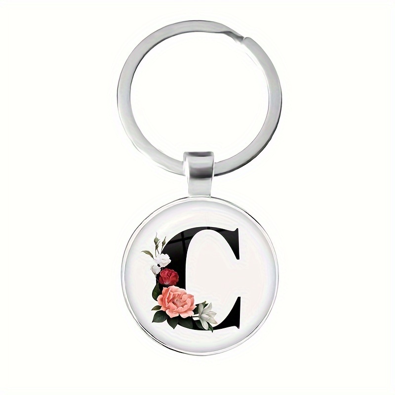 26 English Letters Floral Print Pendant Keychain Round - Temu United ...