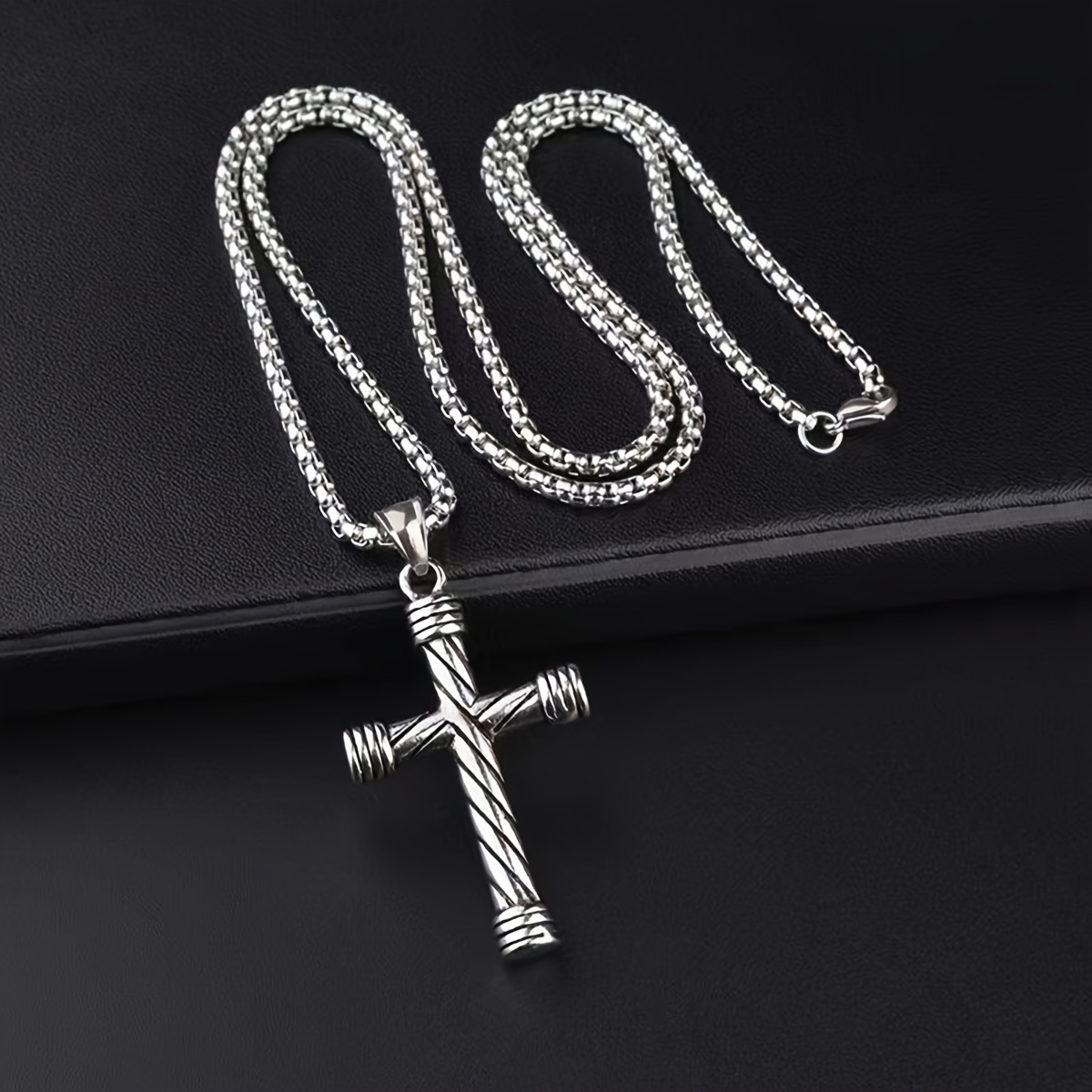 Stainless Steel Twisted Cross Pendant Fashion Necklace With - Temu ...