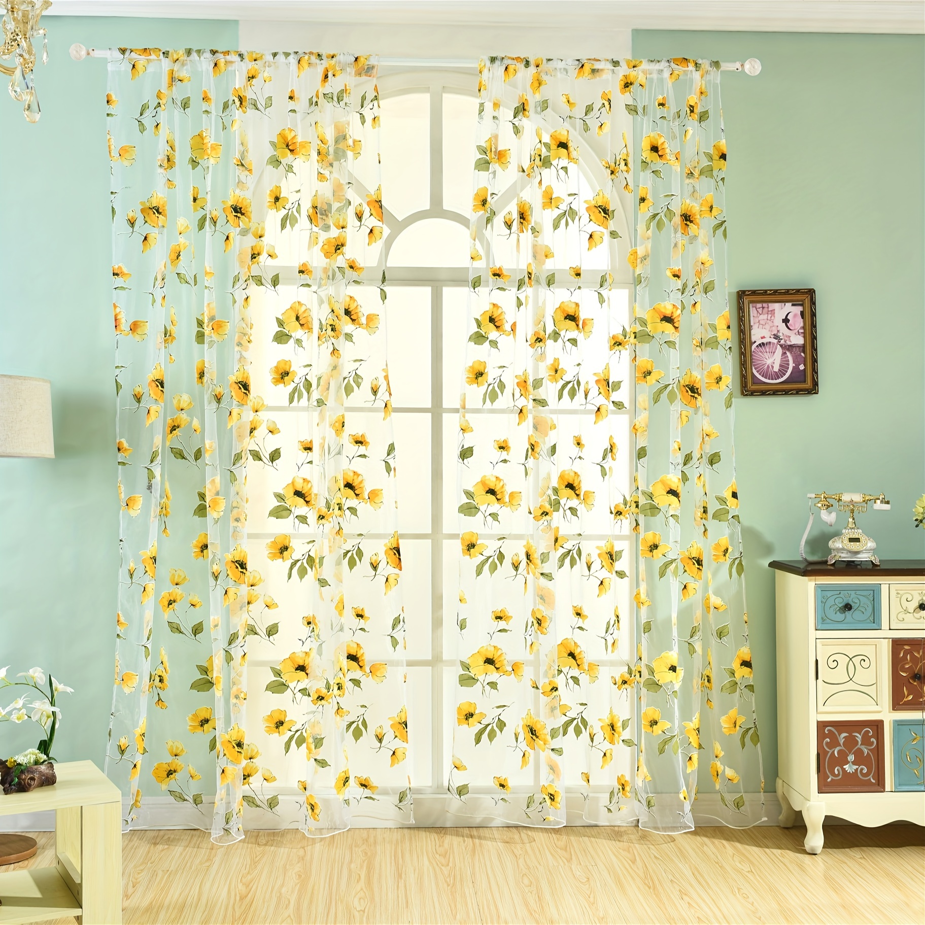 Transparent Flower Pattern Curtain Sheer Window Screen For - Temu ...