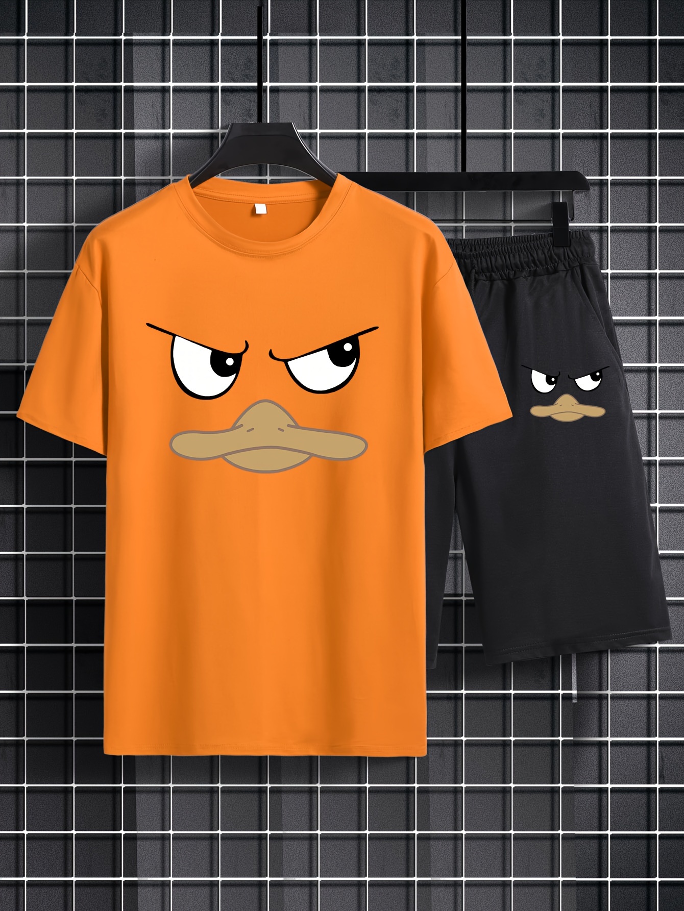 Plus Size Men's Anime Duck Graphic Print T shirt Shorts Set - Temu Canada
