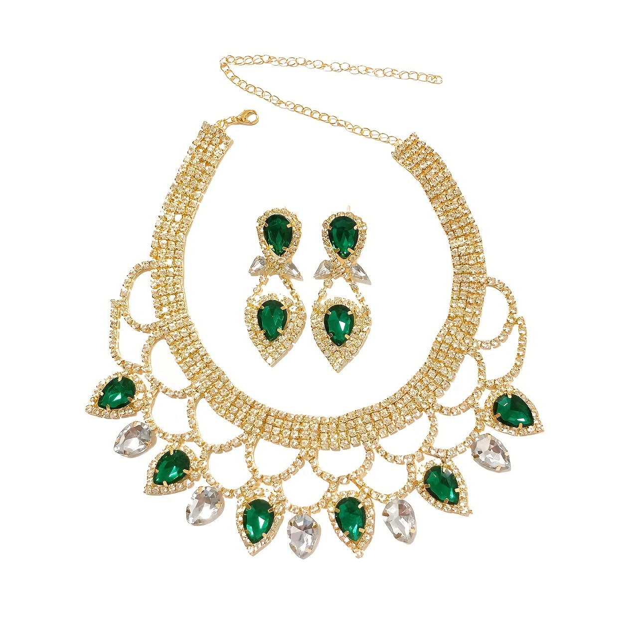 Elegant Water Drop Pendant Necklace Earrings Set Rhinestone - Temu ...