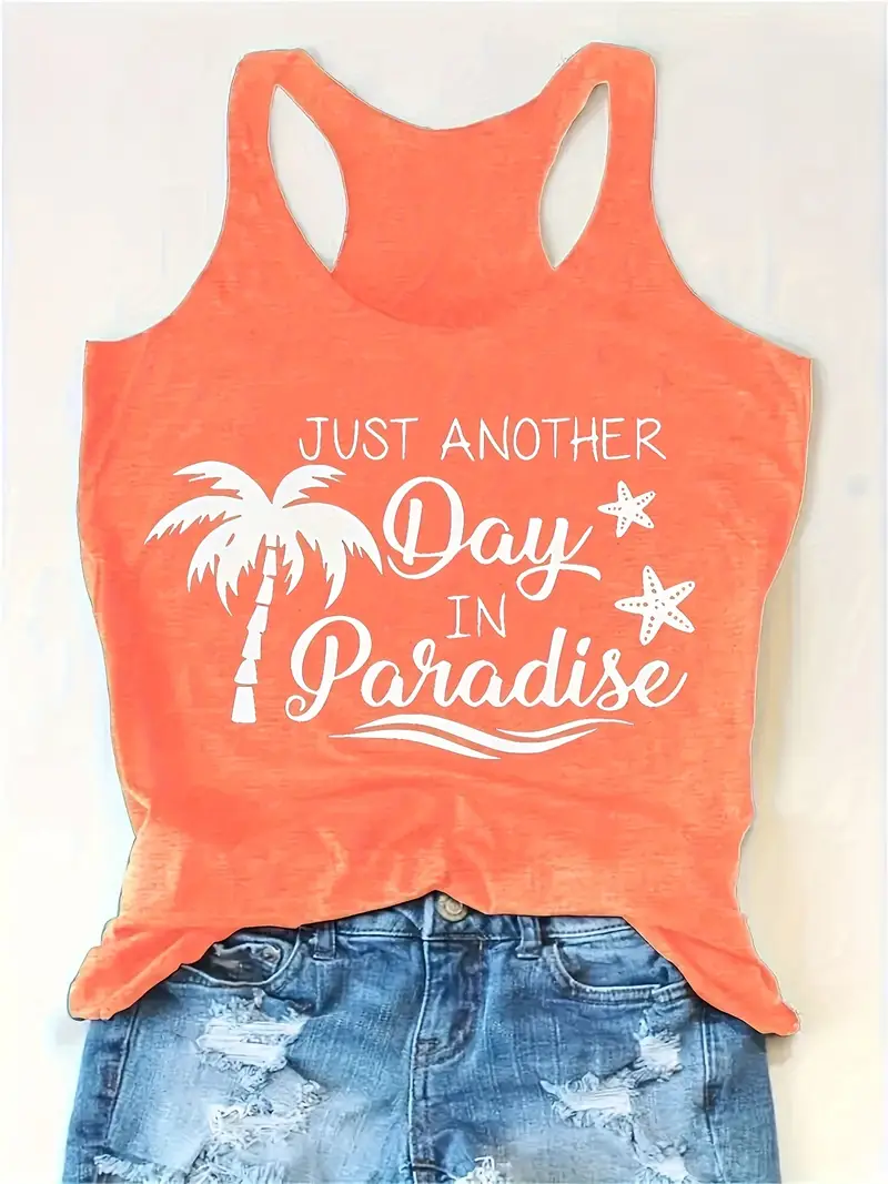 Coconut Tree Letter Print Tank Top Sleeveless Crew Neck Tank Temu Canada
