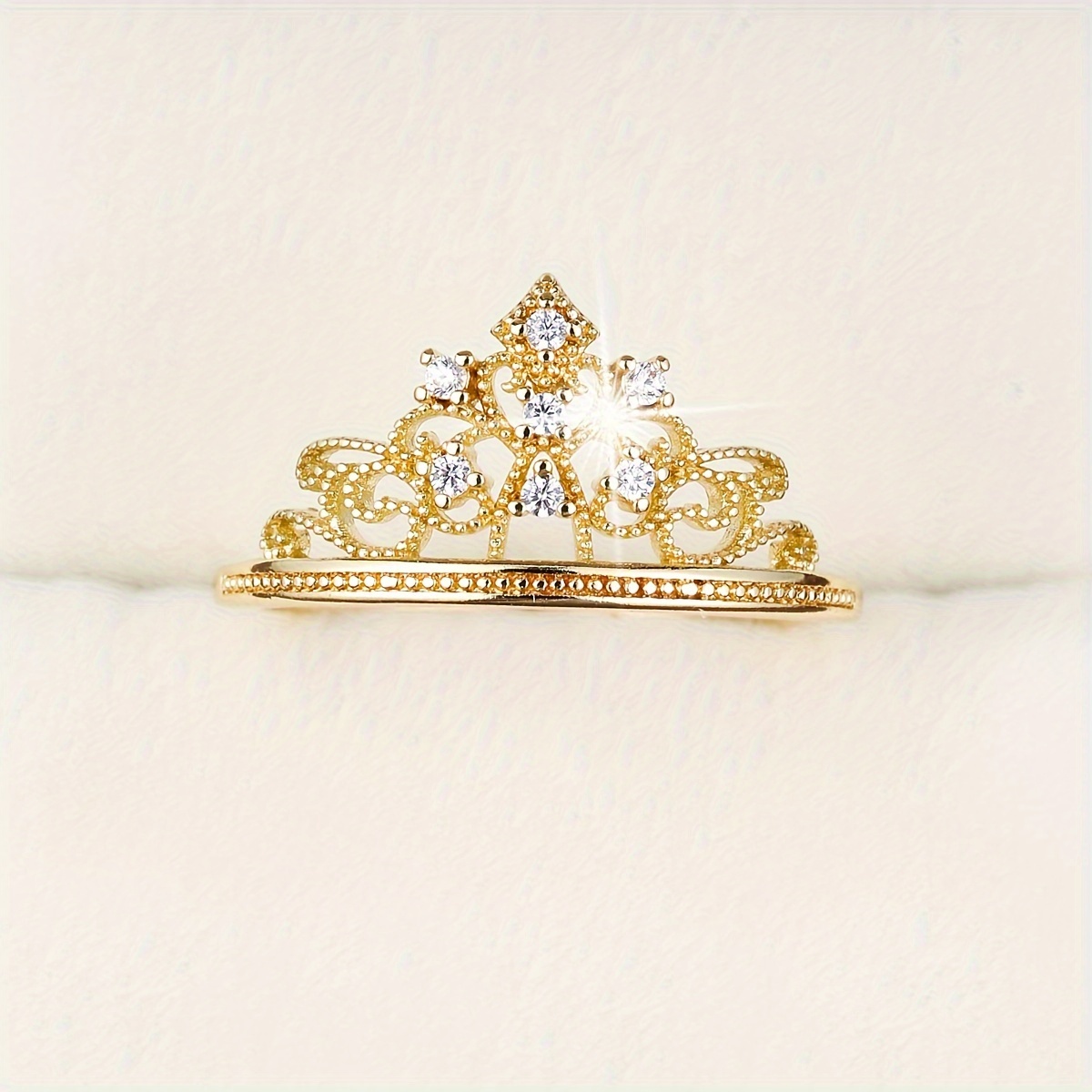 Elegant Crown Ring Inlaid White Zircon Niche Design - Temu United Kingdom