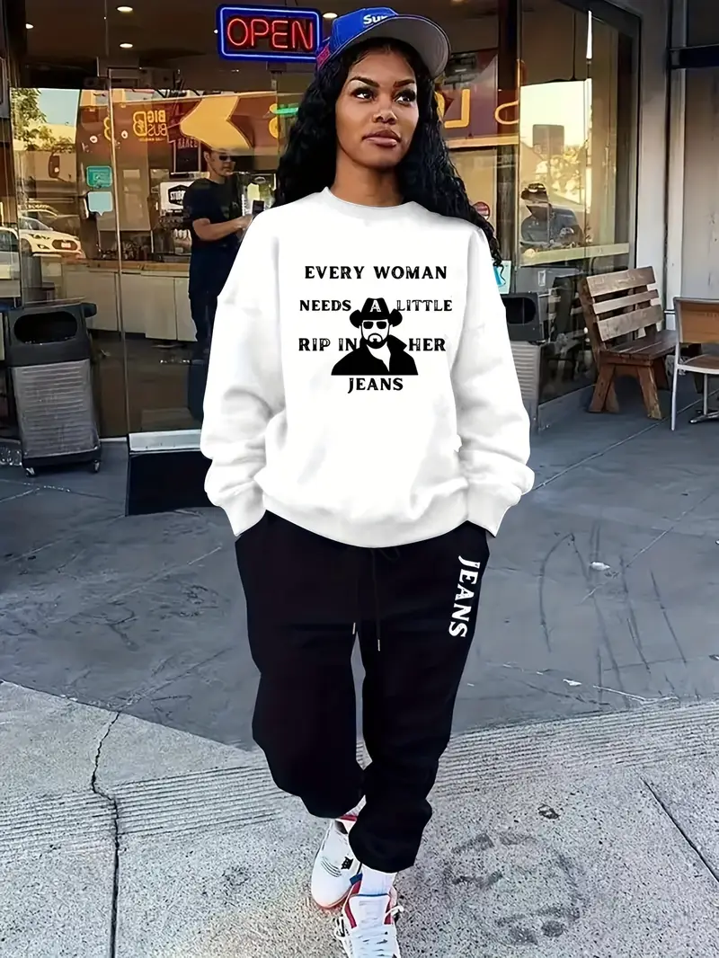 Graphic Print Two Piece Set Crew Neck Sweatshirt Pants Temu Canada