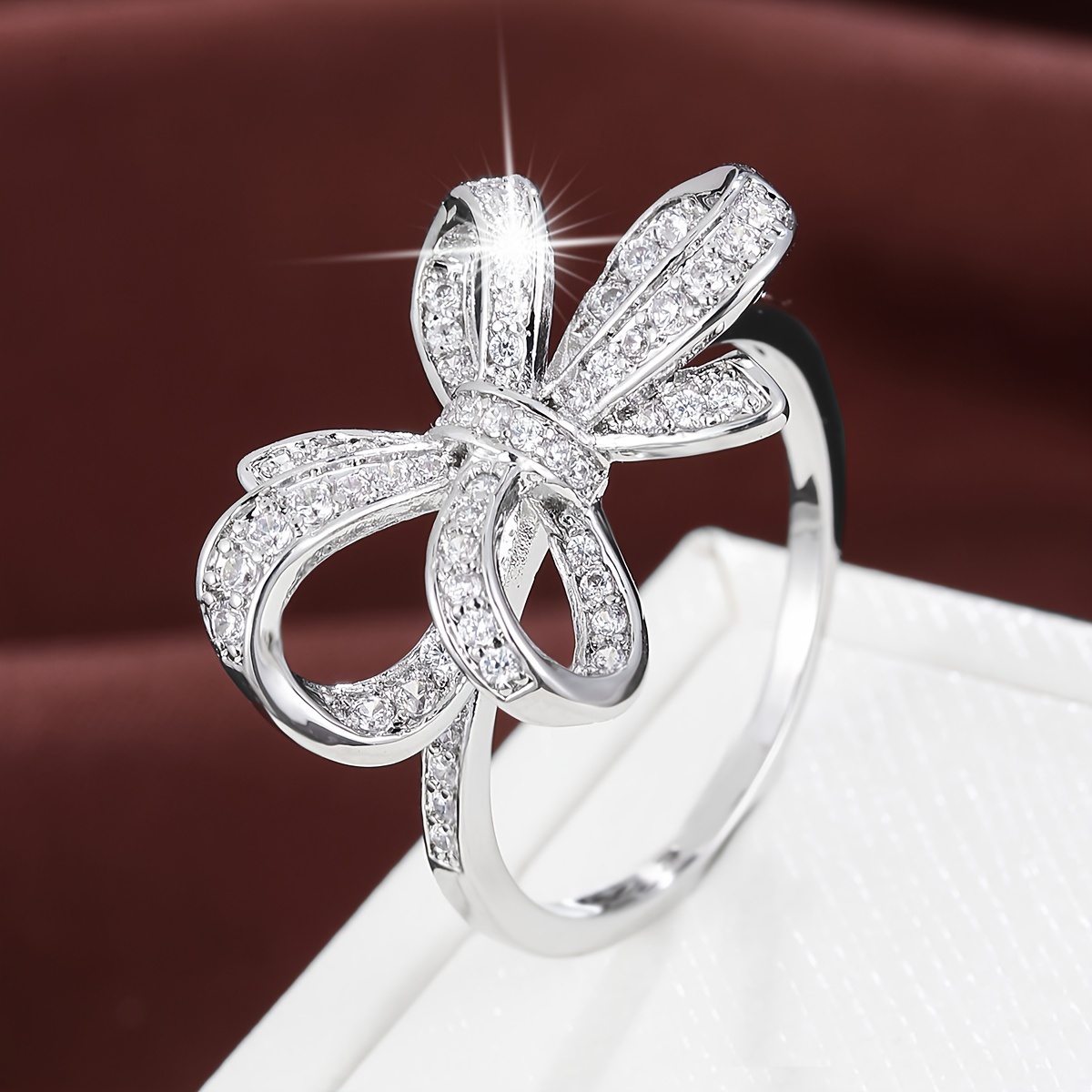 Delicate Bowknot Sparkling Zircon Ring Elegant Golden Ring - Temu ...