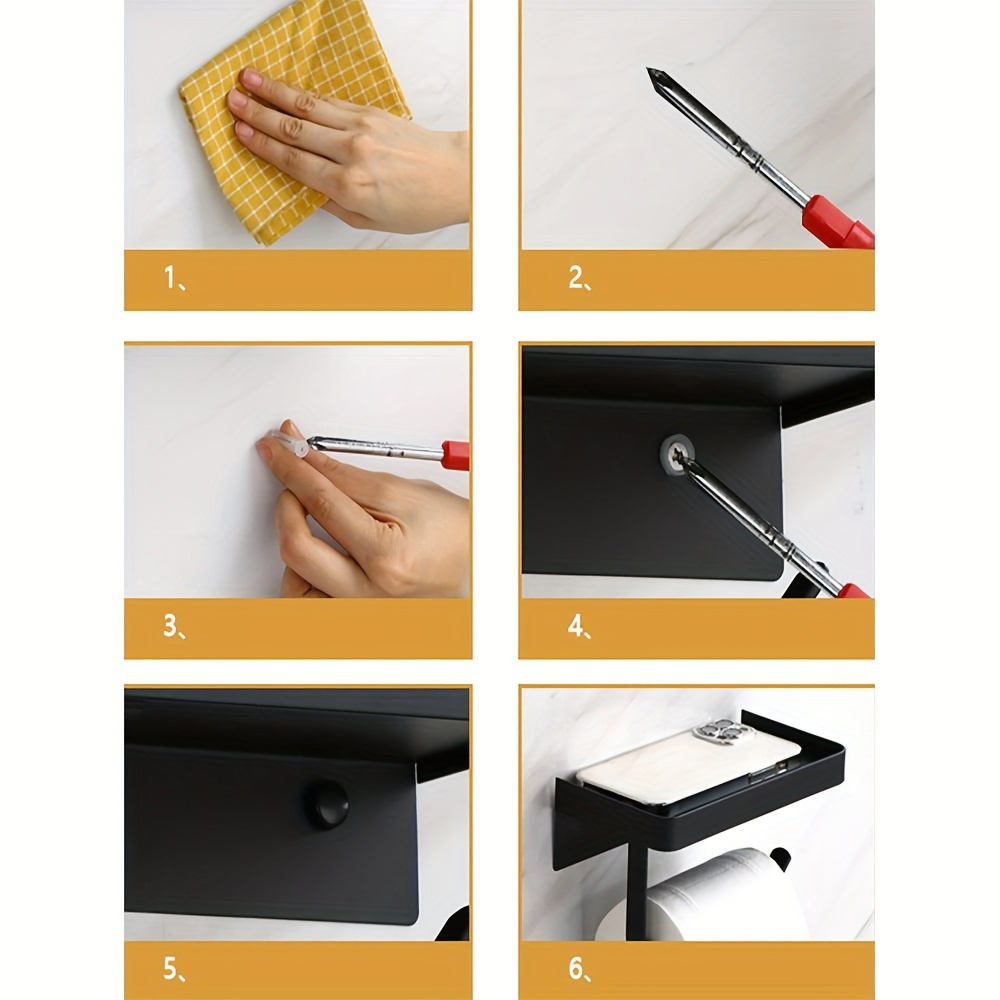 선반이있는 1pc 화장실 롤 종이 홀더 욕실 휴대 전화 보관함 벽걸이 형 티슈 디스펜서 컨테이너 스테인레스 Temu