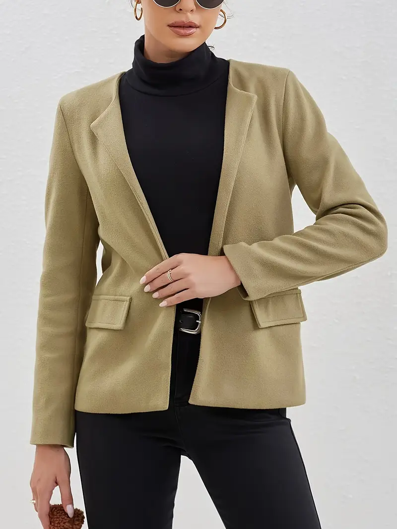 Simple Solid Jackt Casual Open Front Long Sleeve Versatile Temu Australia