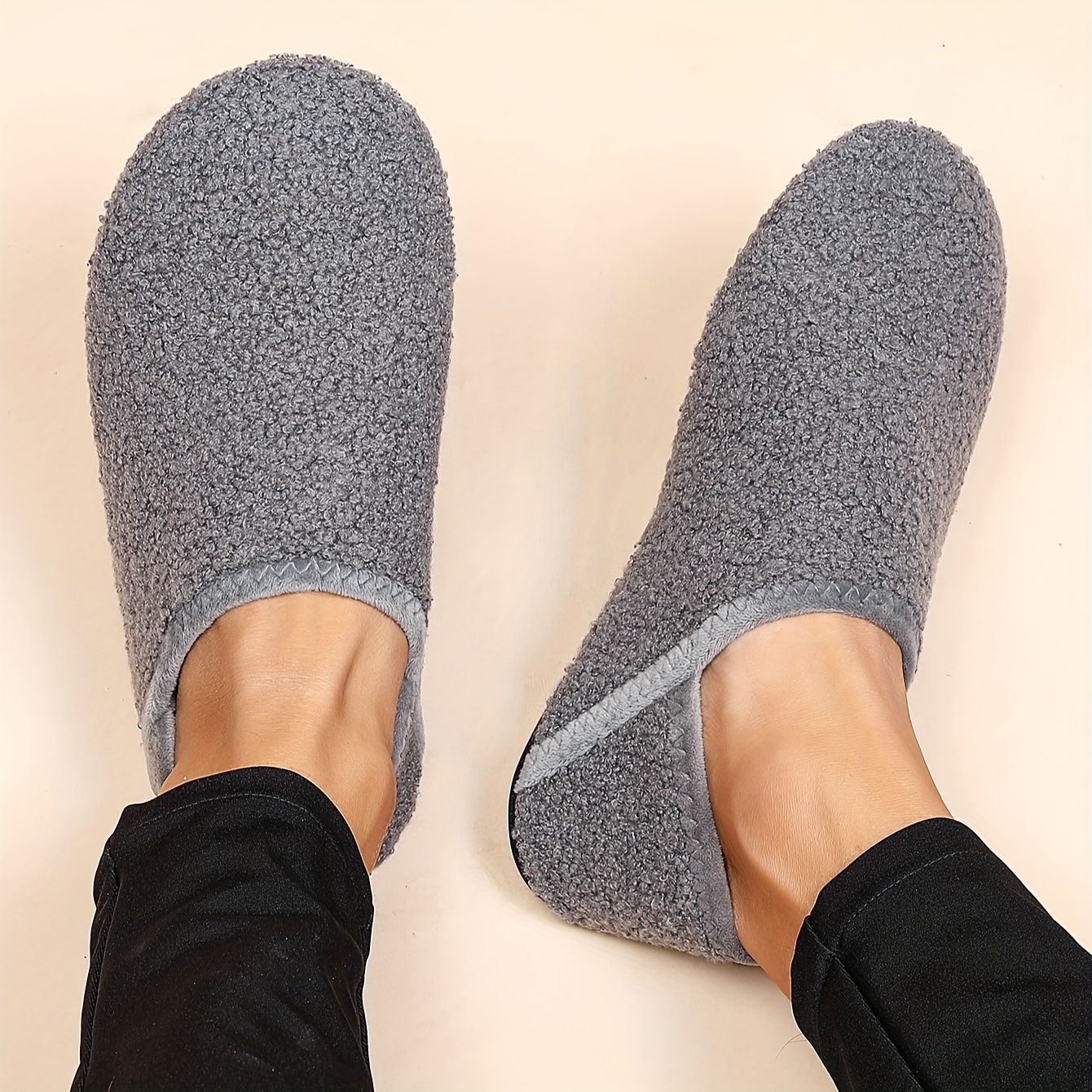 Soft Plush Cozy House Slippers Anti-skid Slip-on Shoes Indoor For Men ...