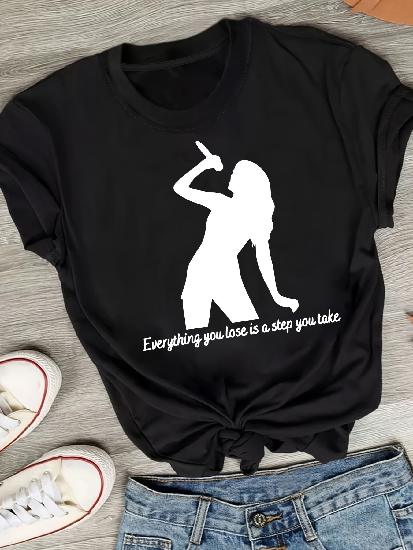 A Step Take Print T shirt Summer Short Sleeve Casual Top - Temu Australia