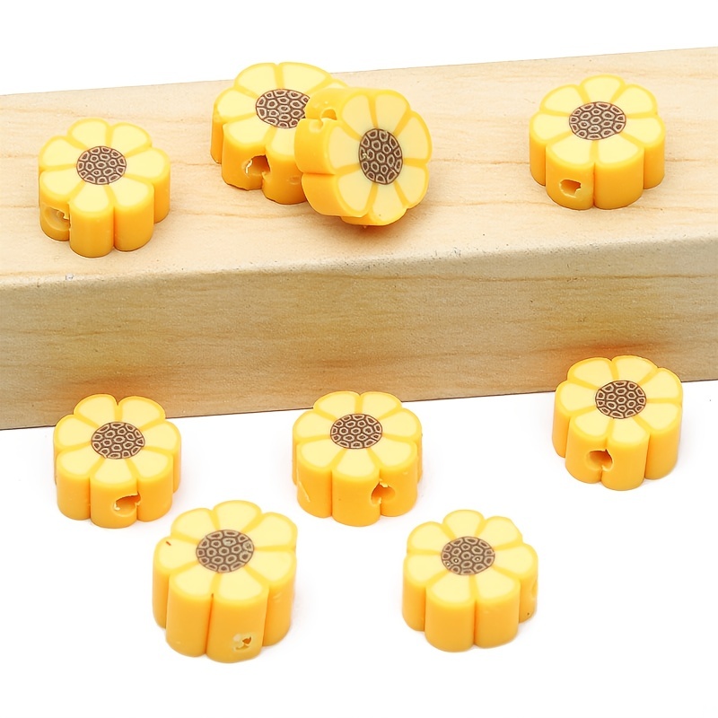 Yellow Sunflower Beads Diy Soft Pottery Beaded Bracelet - Temu