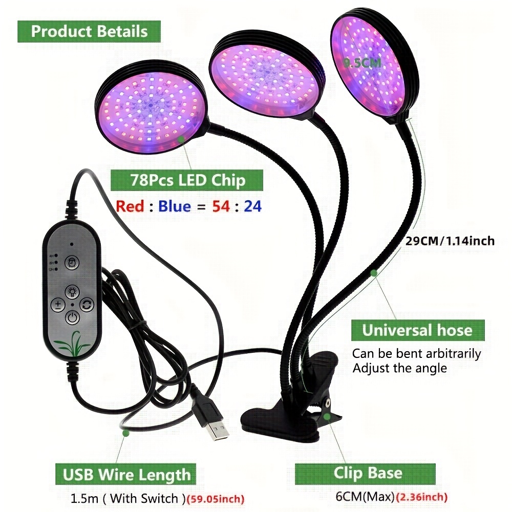 4/3/2/1heads led grow light indoor plants clip - Temu Canada