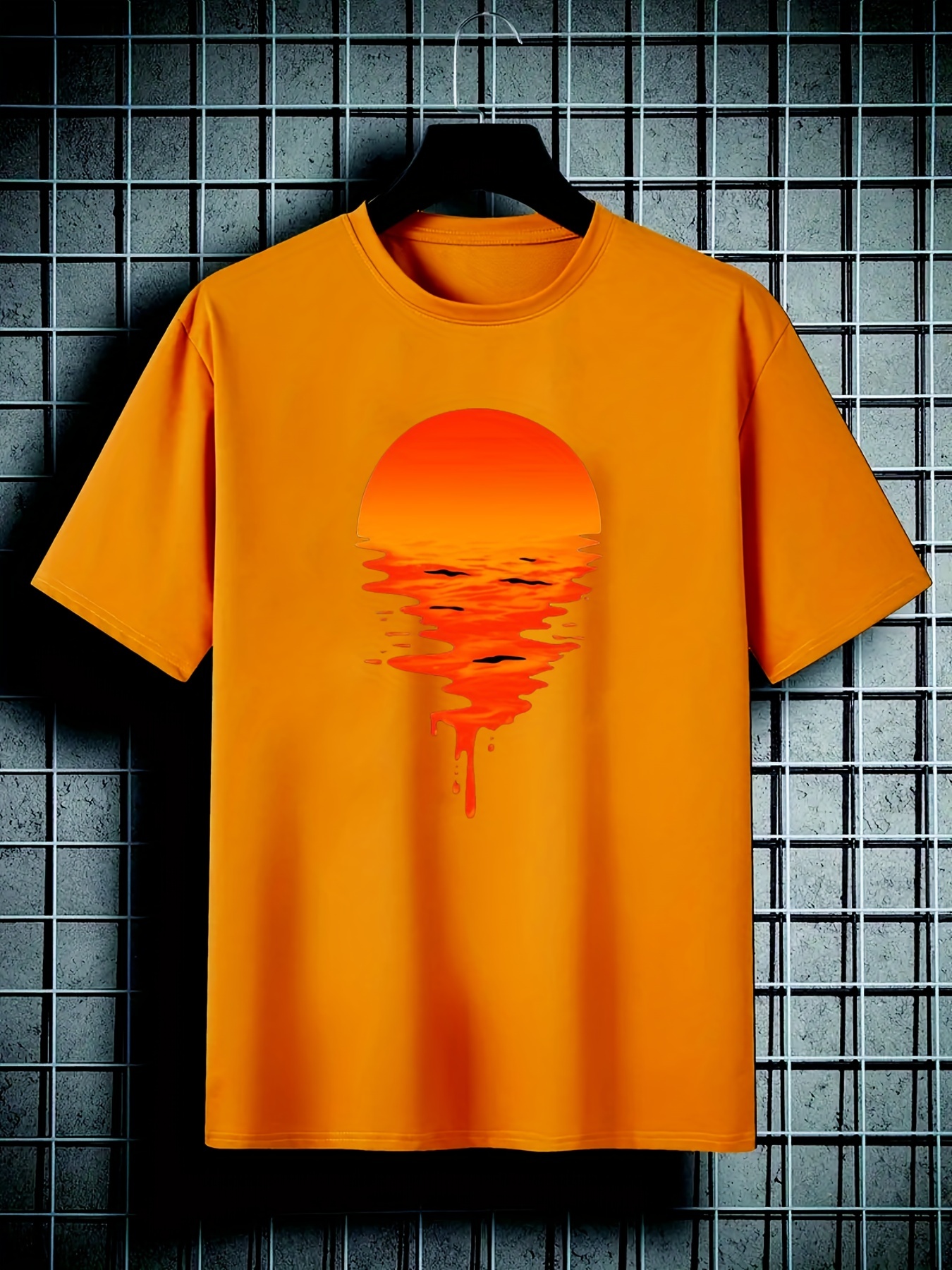 Plus Size Mens Sunset Graphic T Shirt Comfy Elastic Tees Temu Ireland