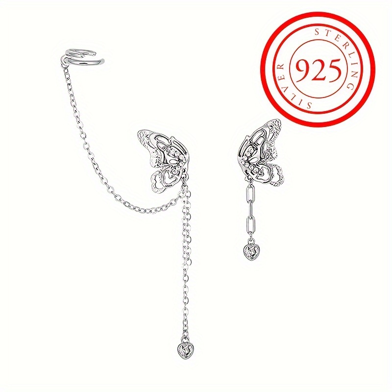 925 Sterling Silver Butterfly Chain Design Dangle Earrings - Temu Canada