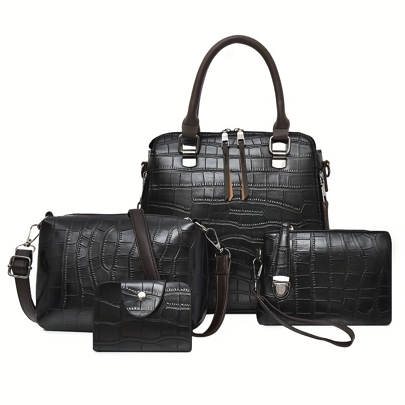 Crocodile Pattern Bag Set Women's Retro Handbag Crossbody - Temu Australia
