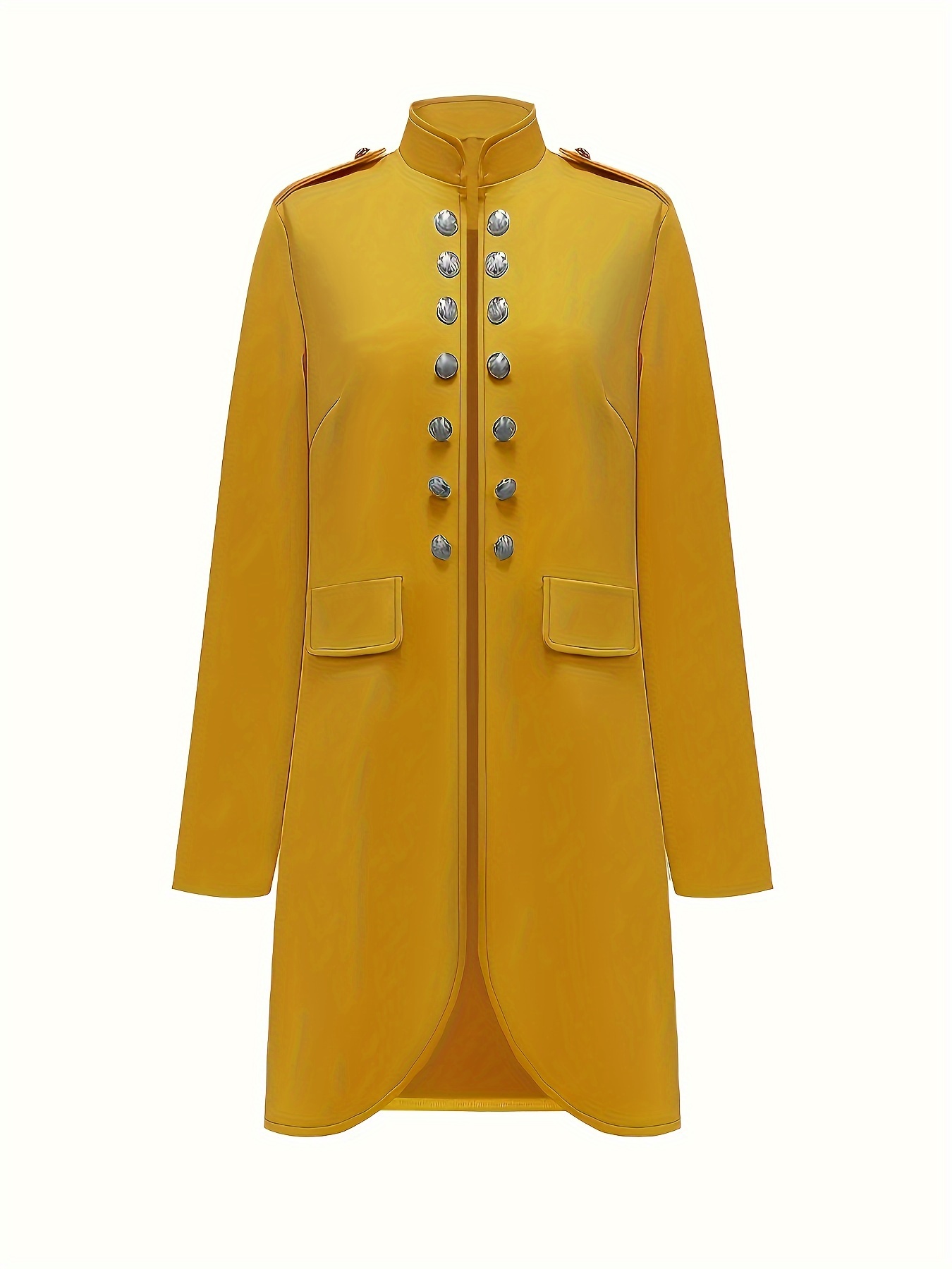 Solid Color Double Breasted Trench Coat Elegant Open Front - Temu