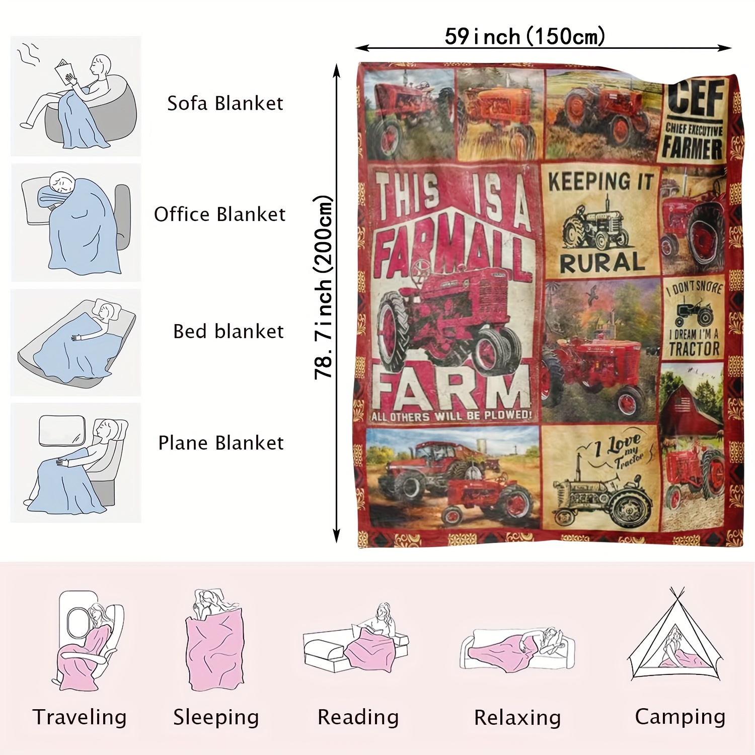 1pc Vintage Farm Tractor Print Deken Persoonlijkheid - Temu Netherlands