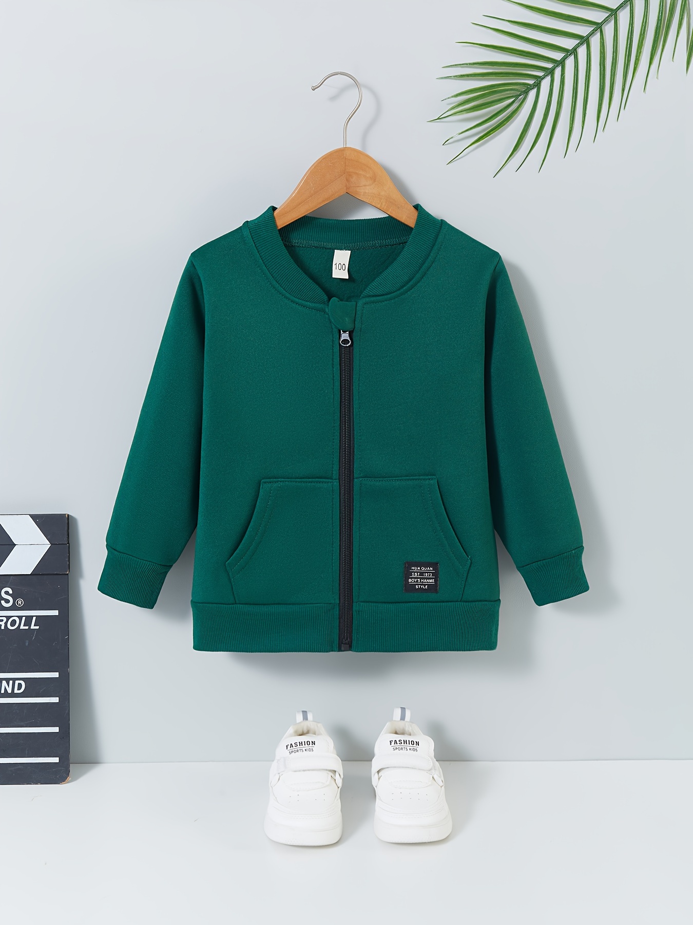 Slightly Stretch Zip Jacket Boys Casual Solid Color Kids - Temu Australia