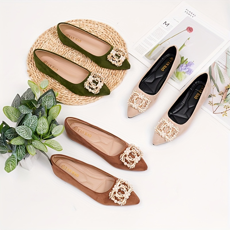 Women s Faux Pearl Decor Flat Shoes Elegant Point Toe Slip - Temu Australia