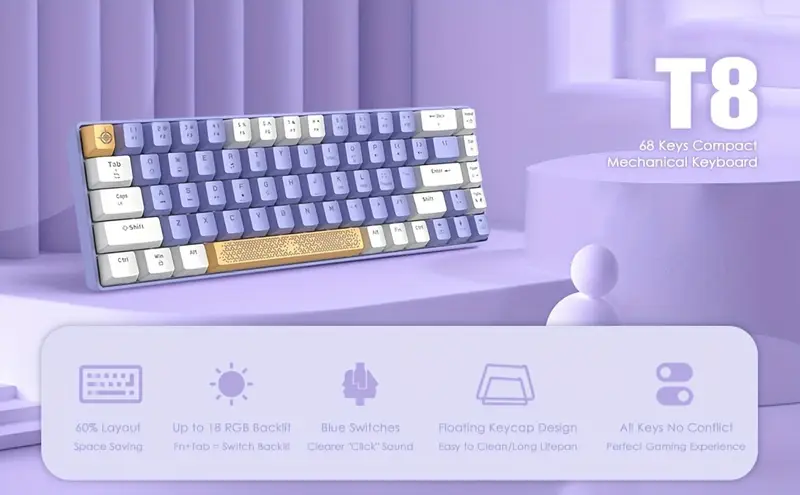 Rk T8 유선 65 기계식 게이밍 키보드 Rgb Led 백라이트 안티 고스트링 Tkl Temu Republic Of Korea