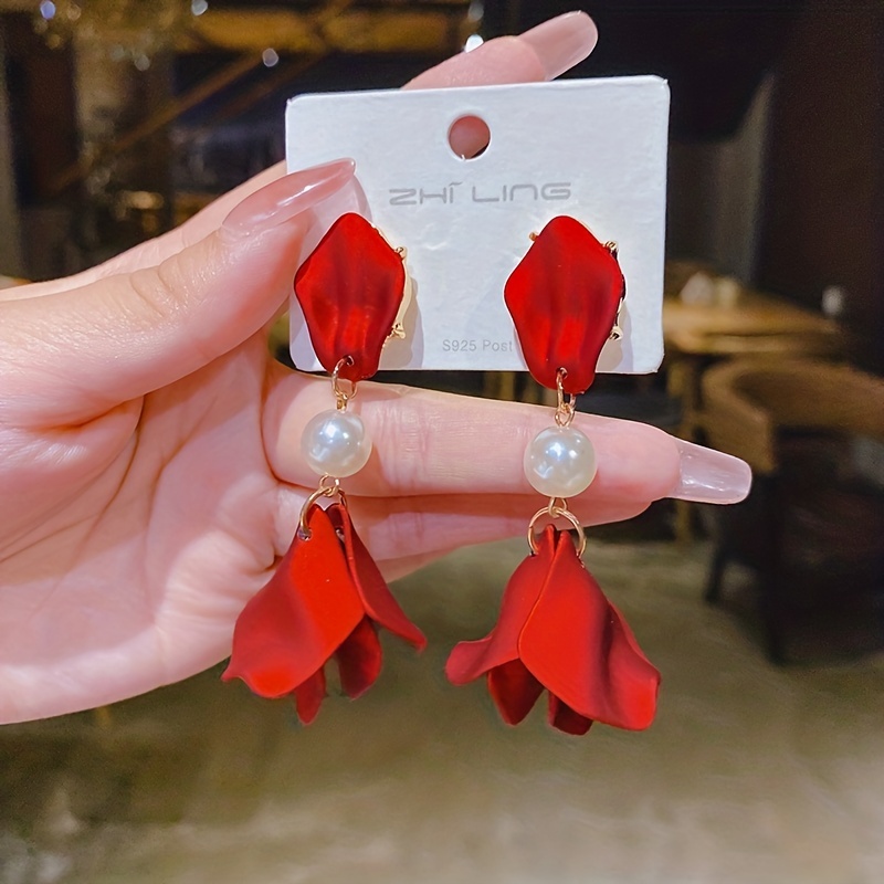 Exaggerated Flower Design Dangle Earrings Zinc Alloy - Temu Australia