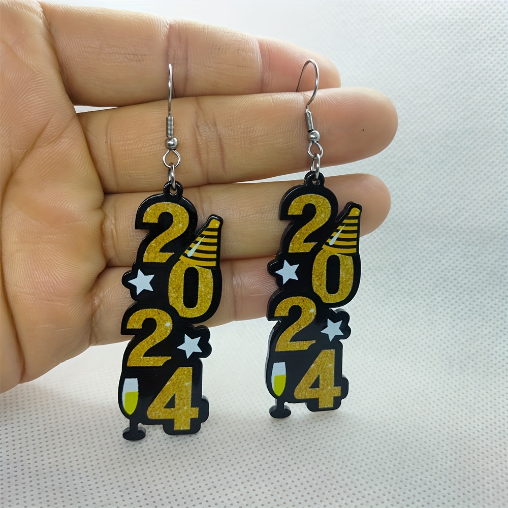 Golden 2024 Happy New Year Dangle Earrings Cartoon Party - Temu United ...