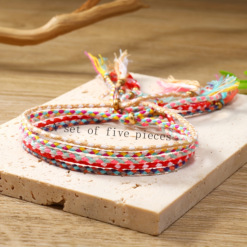 Colorful Cotton Rope Friendship Bracelet, Copper Small Bead Woven Rope ...
