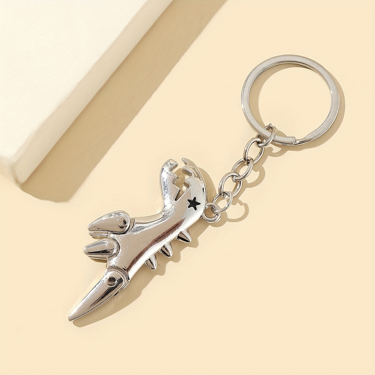 1pc punk cool silvery standing moving dinosaur keychain for bags car ...