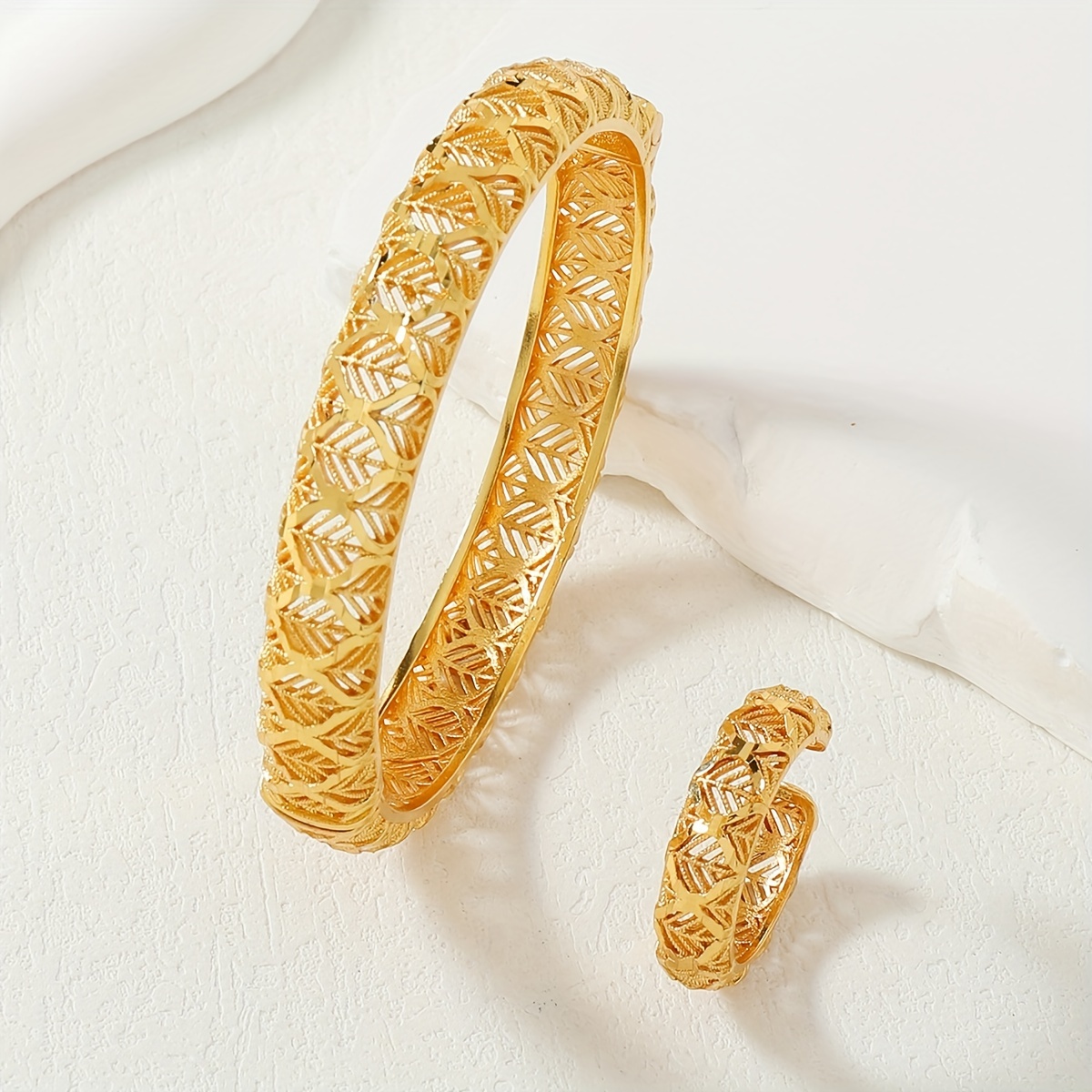 Bangle + Ring Traditional Bridal Jewelry Set Plated Hollow - Temu ...