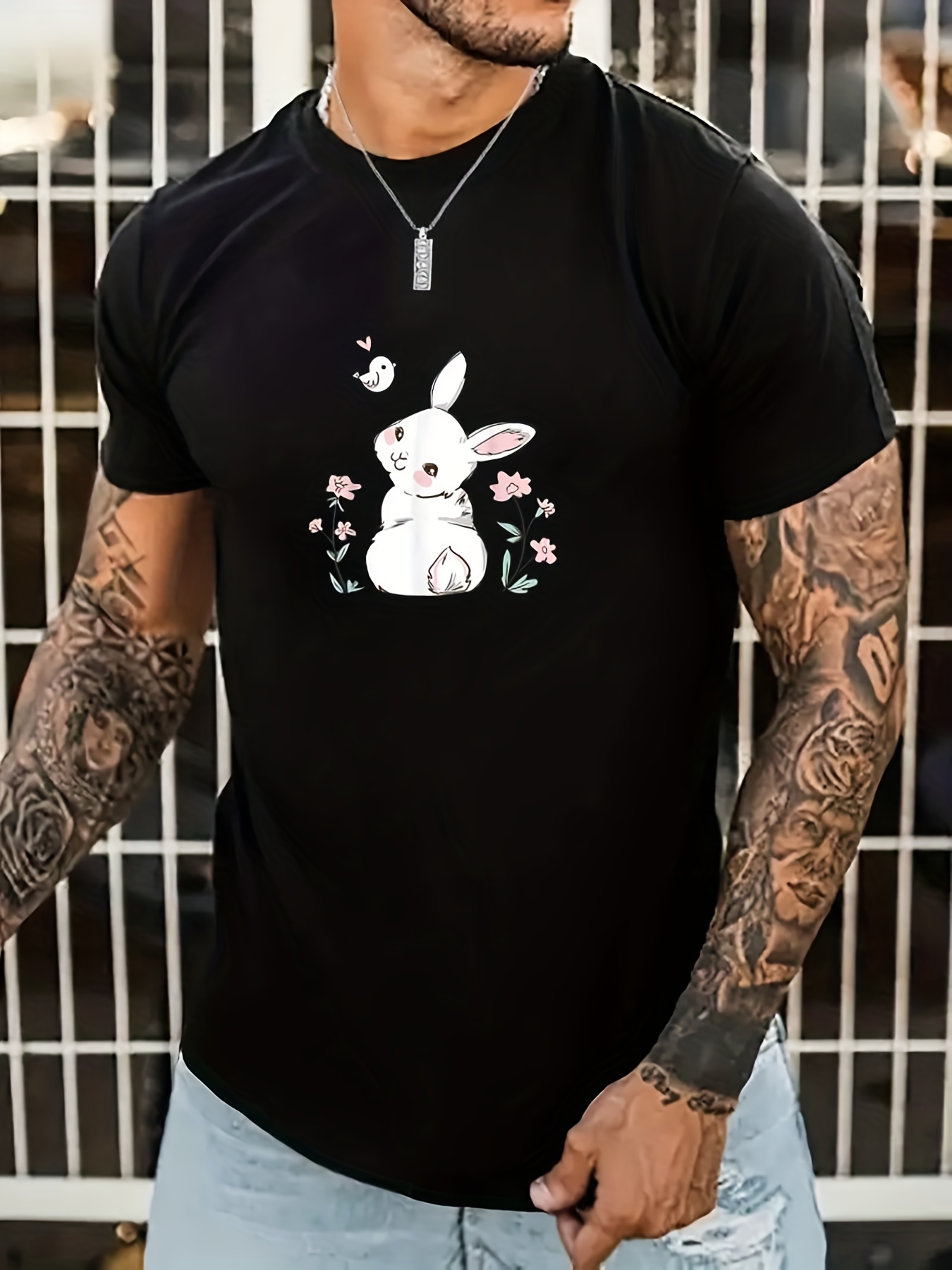 Plus Size Rabbit Element Mens Casual Trendy Graphic Print Temu Australia