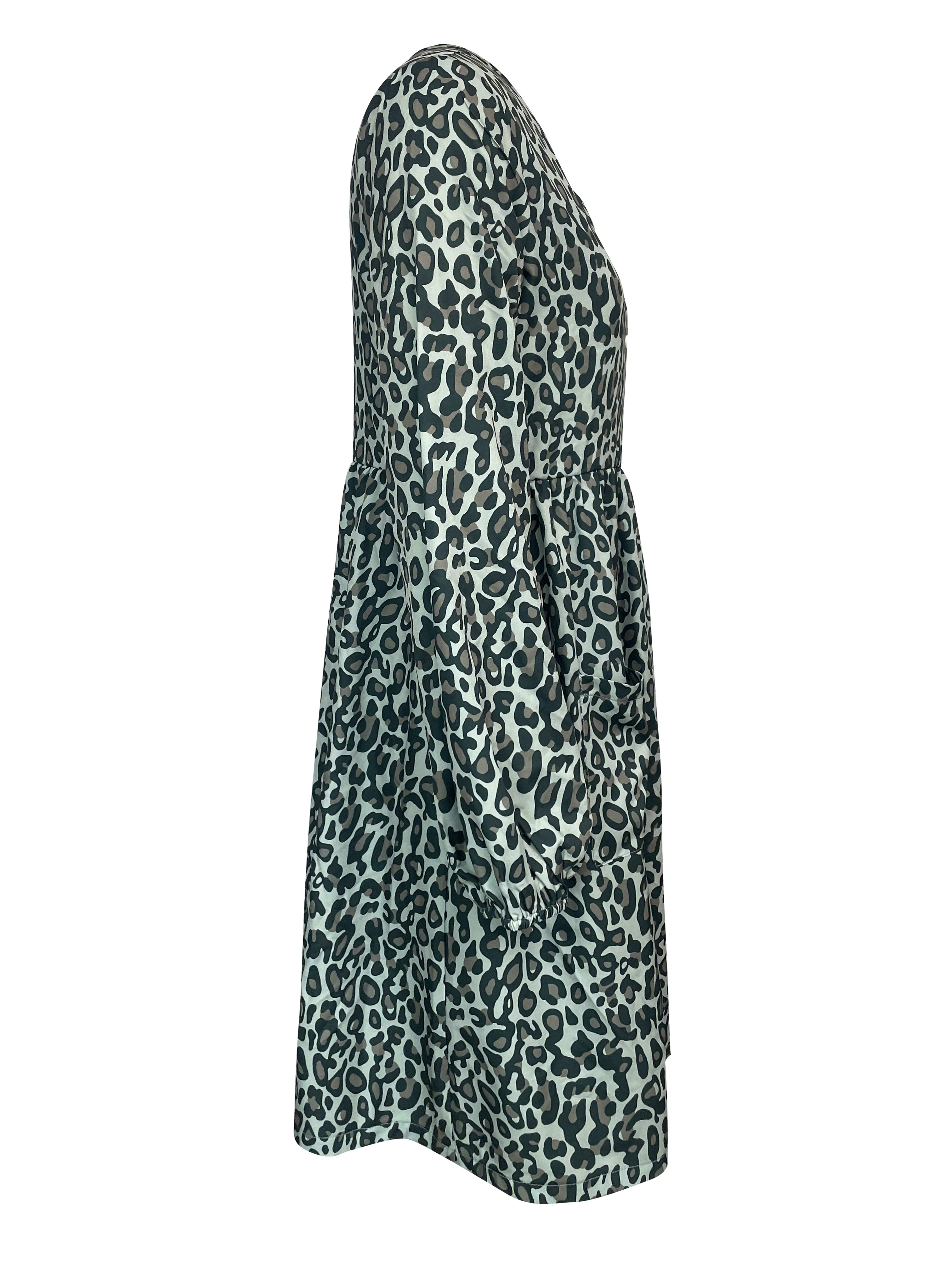 leopard print pocket front dress boho v neck long sleeve - Temu Philippines