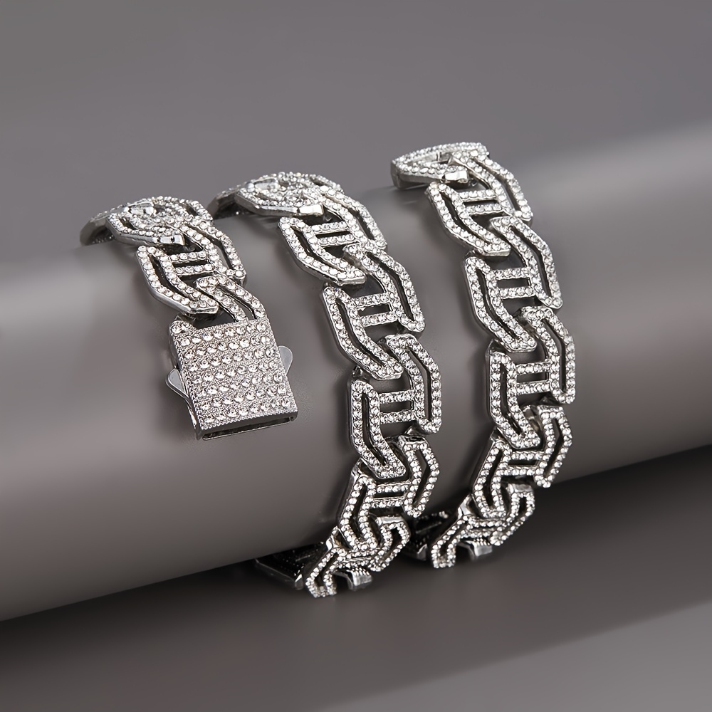 Fashionable Cuban Chain Rhinestone Necklace Men Stylish - Temu United ...