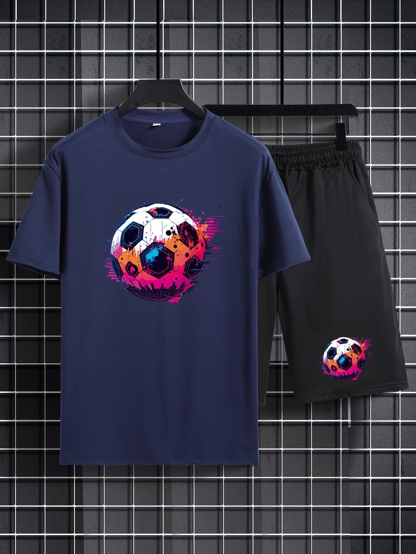 Plus Size Men's Soccer Ball Graphic Print T shirt Shorts Set - Temu Canada