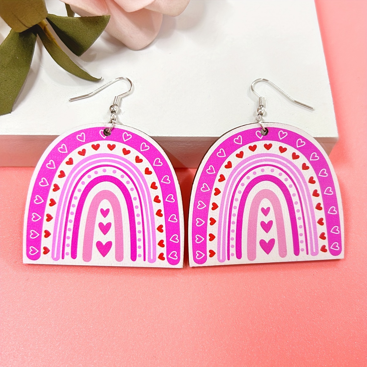 Colorful Rainbow Design Heart Pattern Dangle Earrings Cute - Temu ...