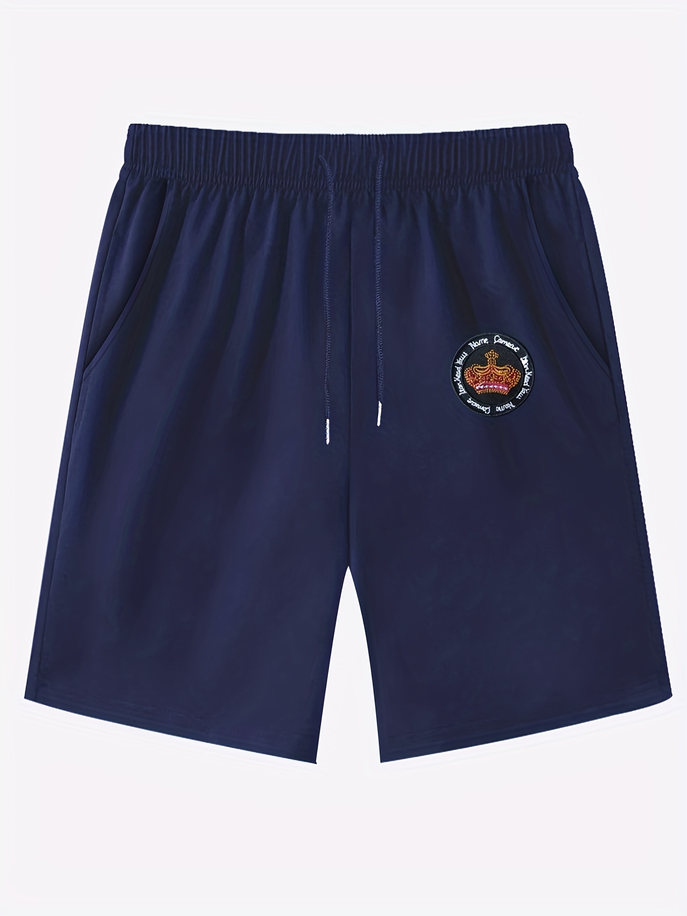 "crown" Embroidered Drawstring Shorts Elevate Everyday Look - Temu Canada