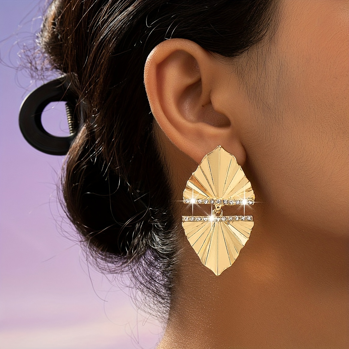 Exaggerated Triangle Dangle Earrings Rhinestone Detail - Temu United ...