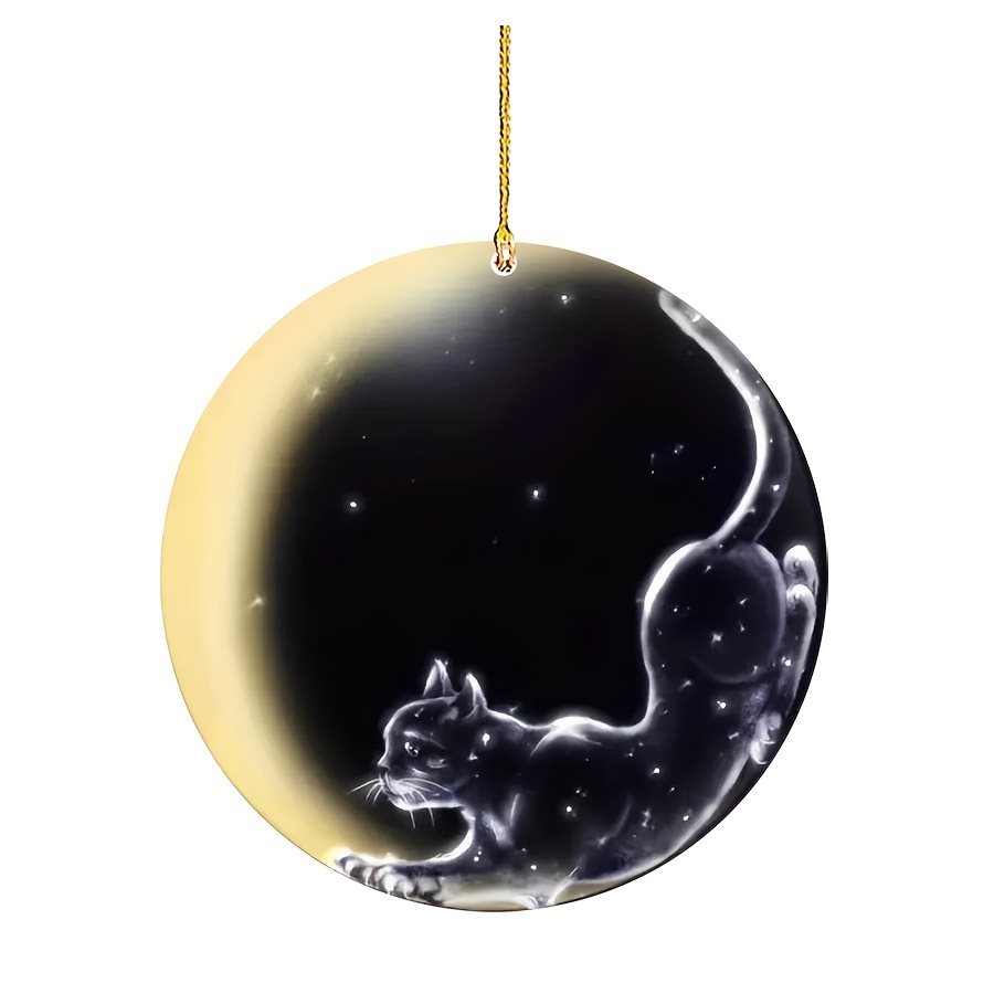 New 2d Acrylic Moon Black Cat Ornament Home Decoration Car - Temu Australia