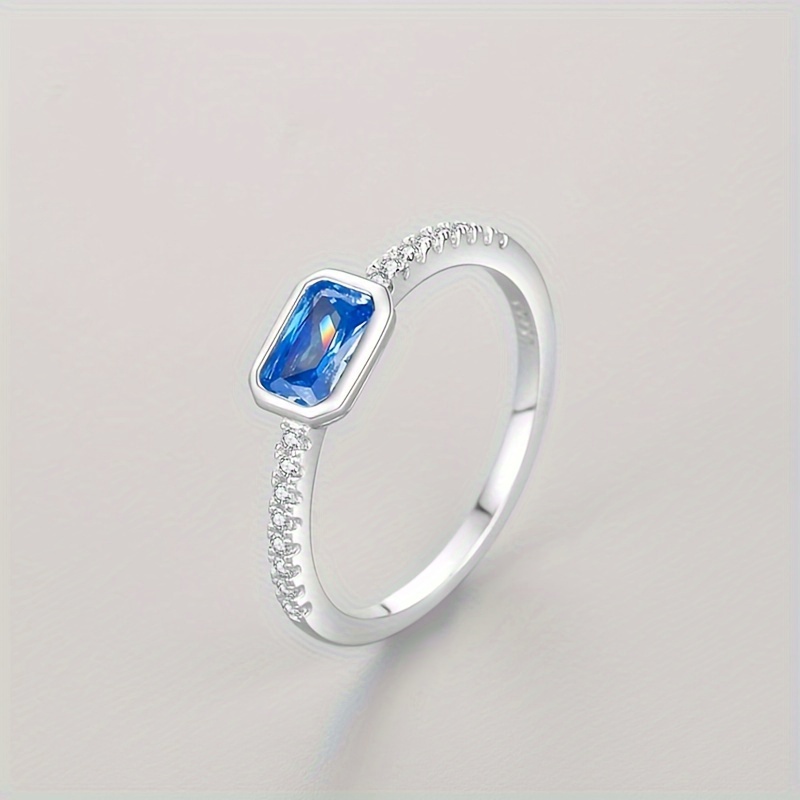 925 Sterling Silver Promise Ring Inlaid Blue Zirconia In - Temu United ...
