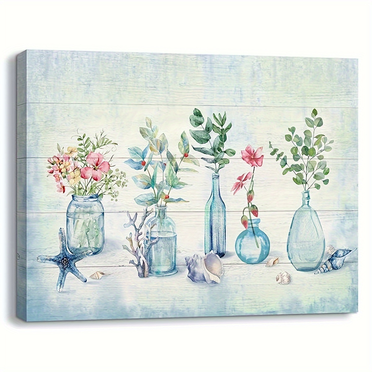 Watercolor Flowers Canvas Wall Art Bathroom Rustic Bottles - Temu Australia