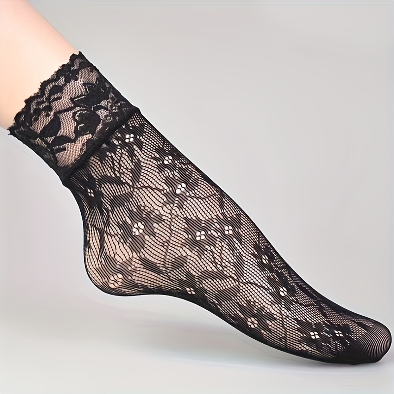 Floral Lace Socks Thin Breathable Sheer Short Socks Women's - Temu