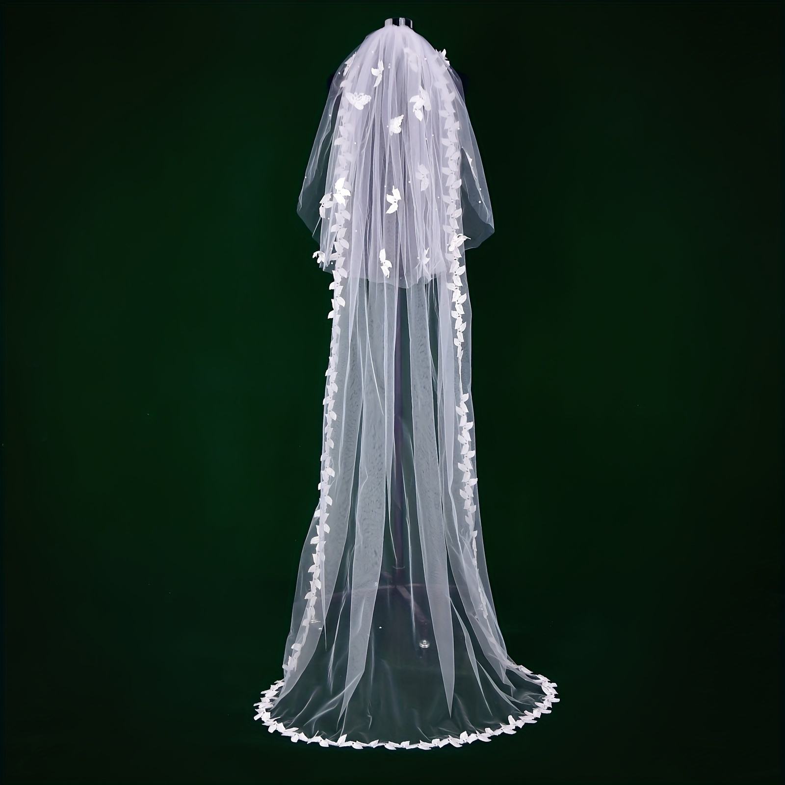 Bridal Headdress Chapel Style White Lace Long Head Veil Comb - Temu New ...