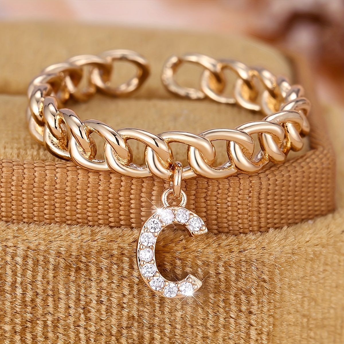 Delicate Zircon Letter Pendant Link Chain Open Ring Elegant - Temu ...