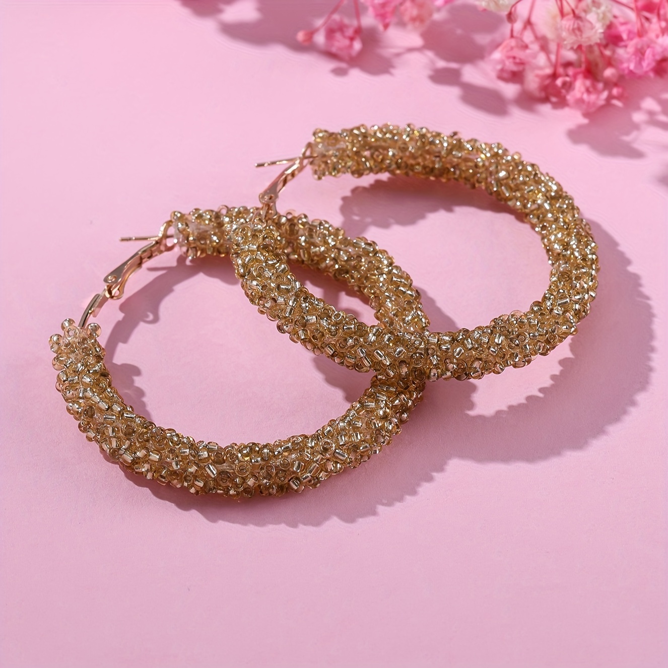 Full Colorful Beads Decor Chunky Hoop Earrings Elegant Party Style ...