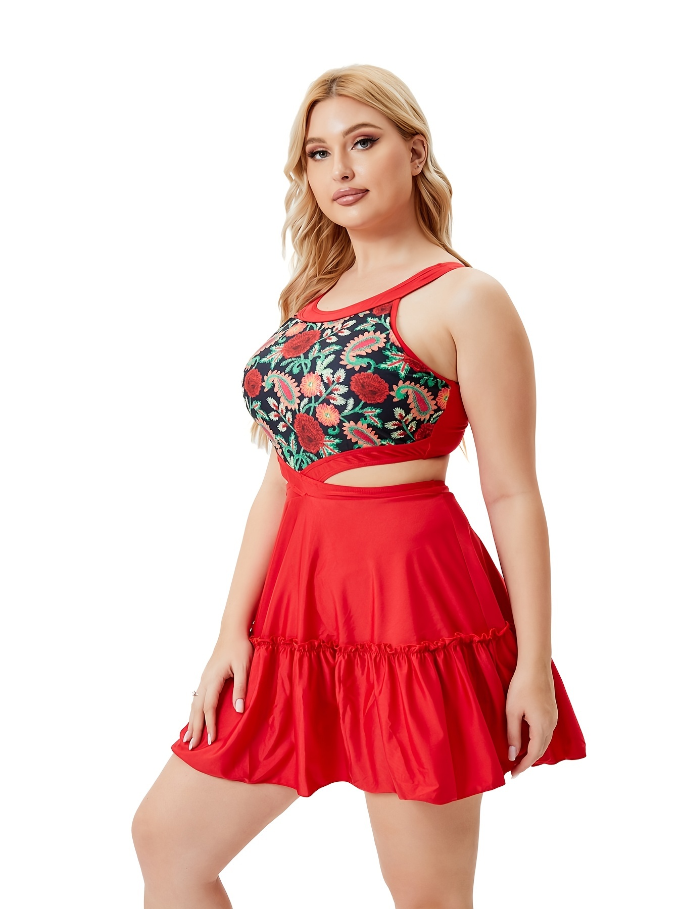 Plus Size Ethnic Print Bikini Set Women's Plus Medium - Temu