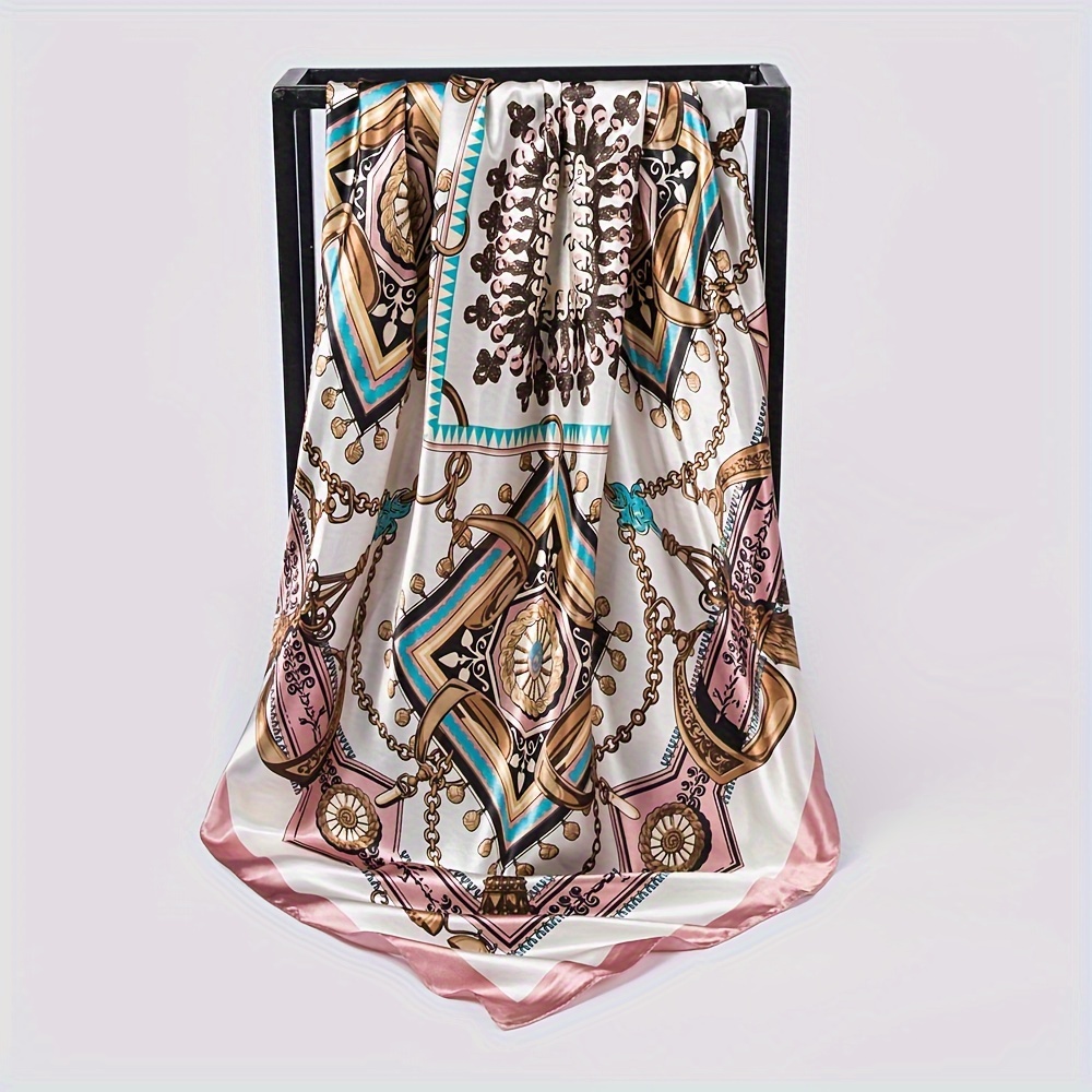 Stylish Chain Print Square Scarf Elegant Silk Feeling Satin - Temu New ...